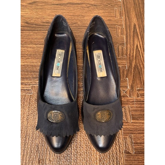 Apostrophe | Shoes | Vintage Navy Blue Fringe Loafers Crest Womens 75 ...